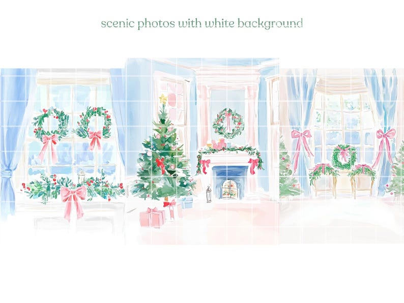 Grandmillennial Christmas Clipart,preppy Watercolor Clipart,chic ...