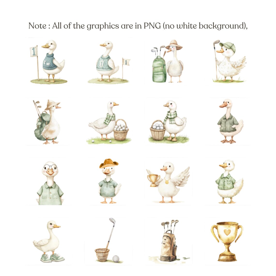 Watercolor Silly Goose Clipart,golf Clipart,golf Club,baby Duck,spring ...