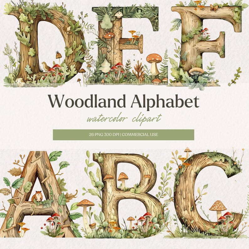 Woodland Alphabet Letter Clipart | Baby Shower Art | Animals Alphabet ...
