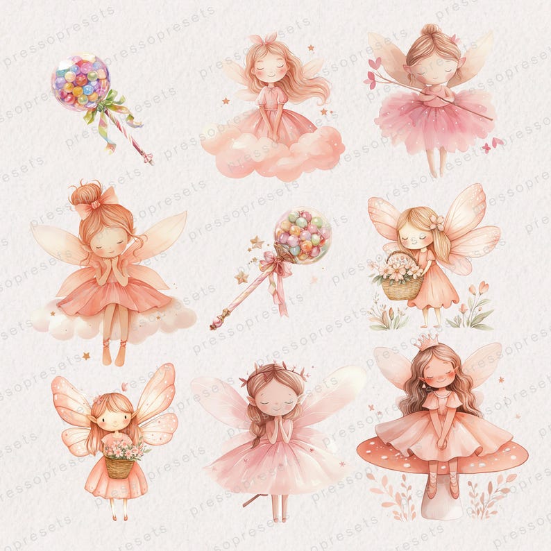 Whimsical Fairy Garden, Fairy Clipart Watercolor Style, Fairies ...