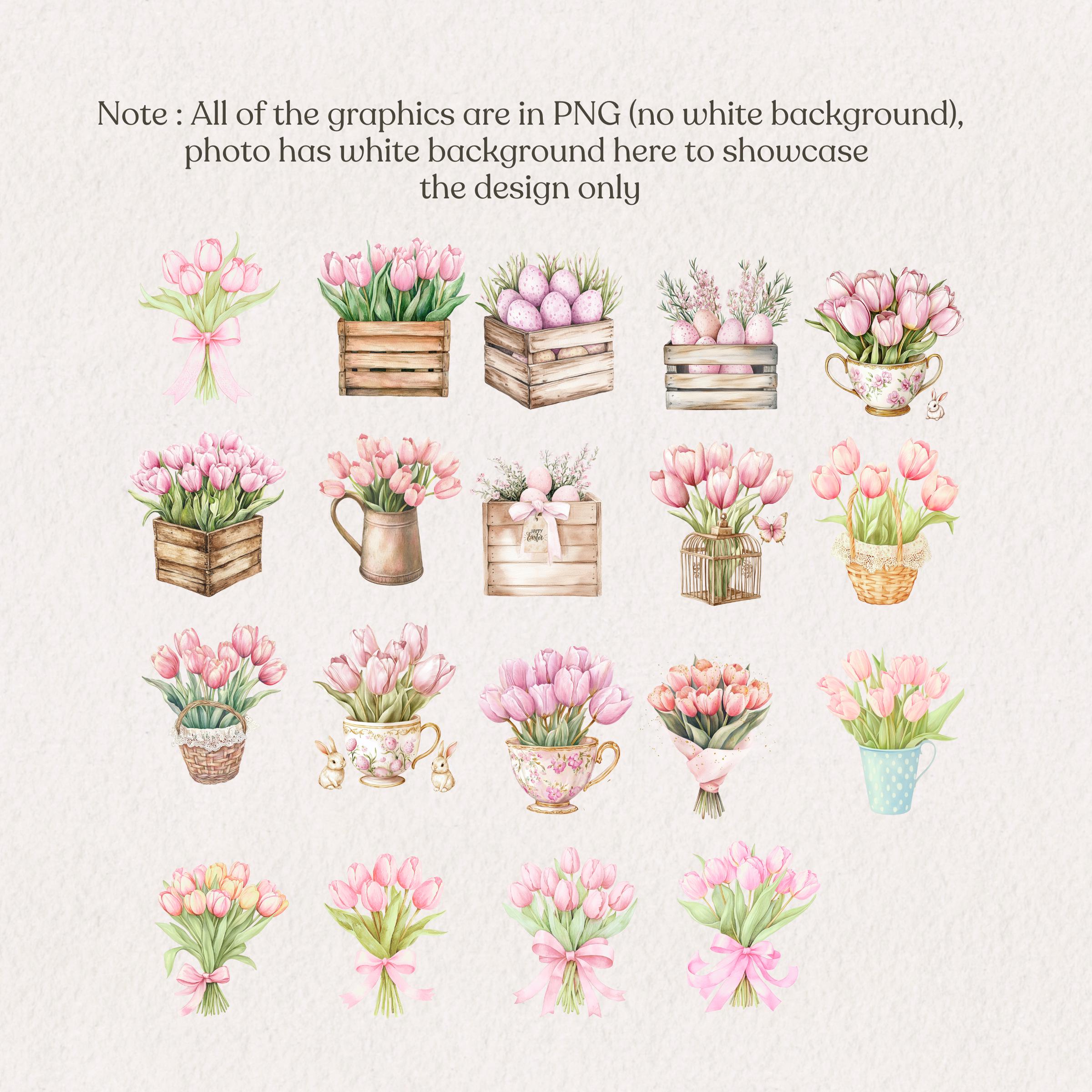 Easter Pink Tulip Watercolor Clipart | Spring Flower Art | Floral ...