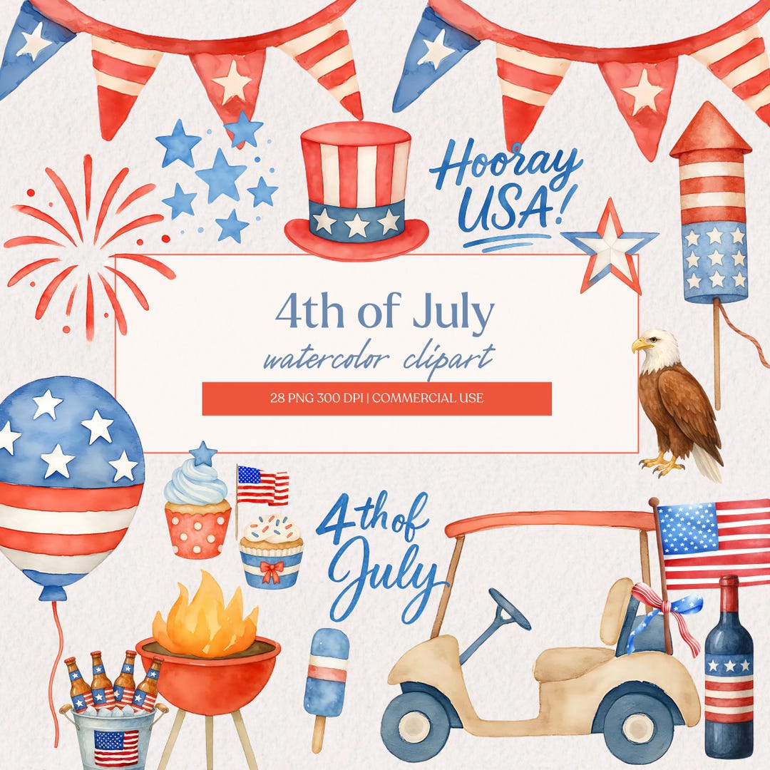 4th of July Watercolor Clipart | Independence Day Clip Art, 4th of July ...