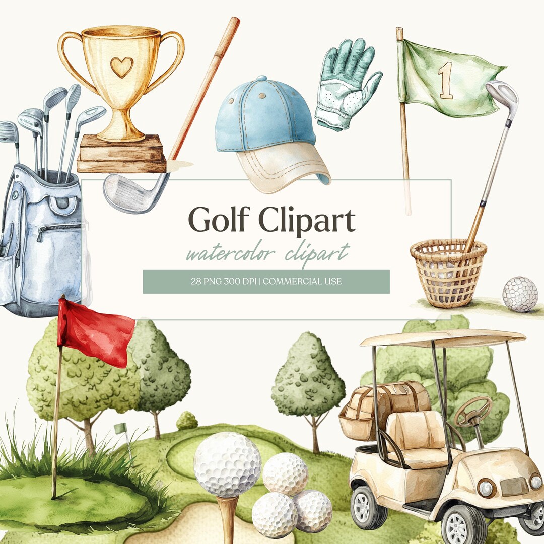 Watercolor Golf Clipart,golf Elements,golf Club,golf Clipart, Golf Ball ...