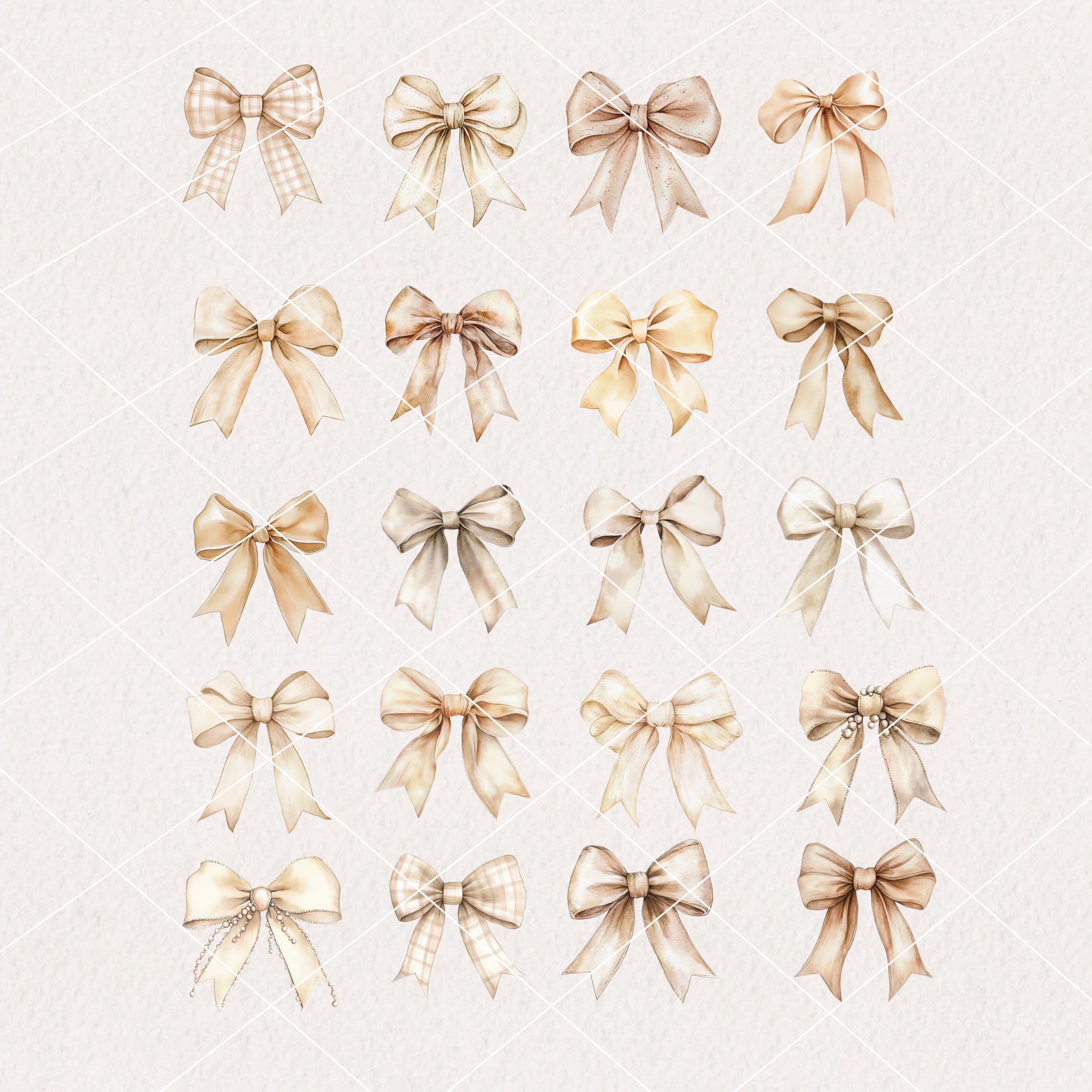 Coquette Bow Clipart Watercolor Style, Bows SVG Beige, Boho Ribbons ...