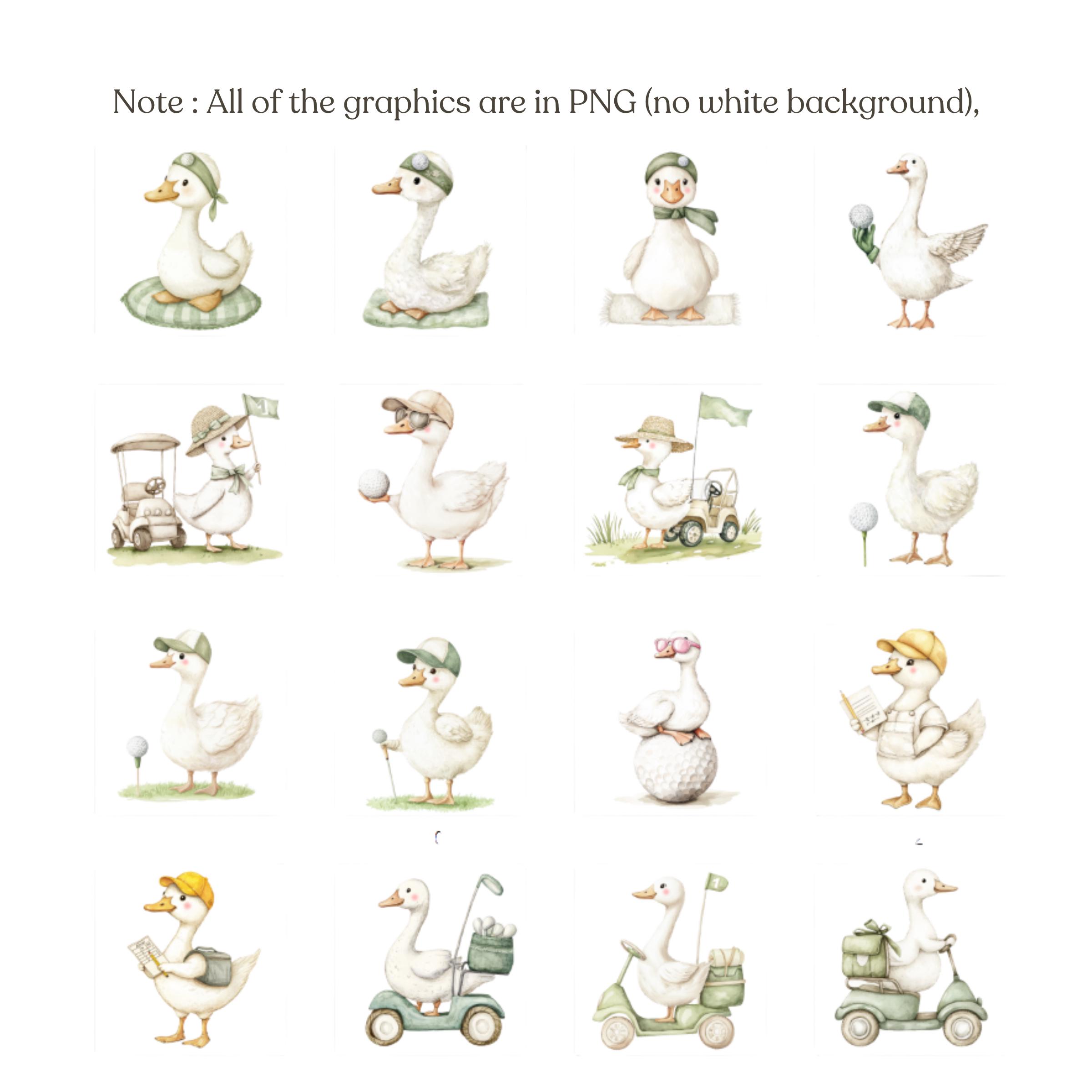 Watercolor Silly Goose Clipart,golf Clipart,golf Club,baby Duck,spring ...