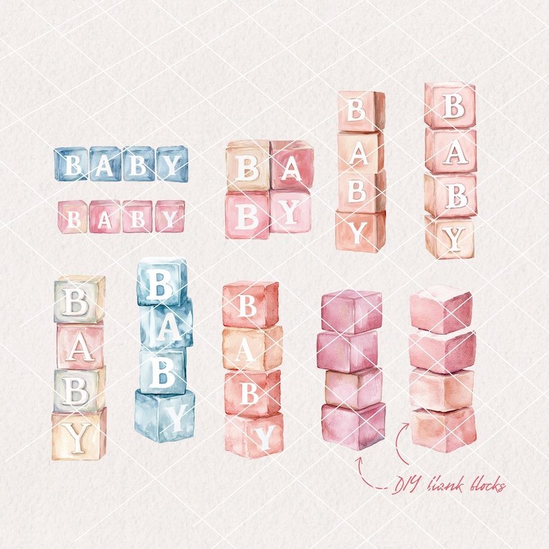 Watercolor Baby Letter Blocks Clipart | DIY Stacked Baby Blocks | Baby ...