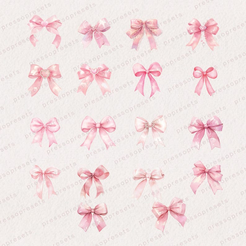 Coquette Ribbon Watercolor Bow Clipart, Pink Bows, PNG, Digital ...