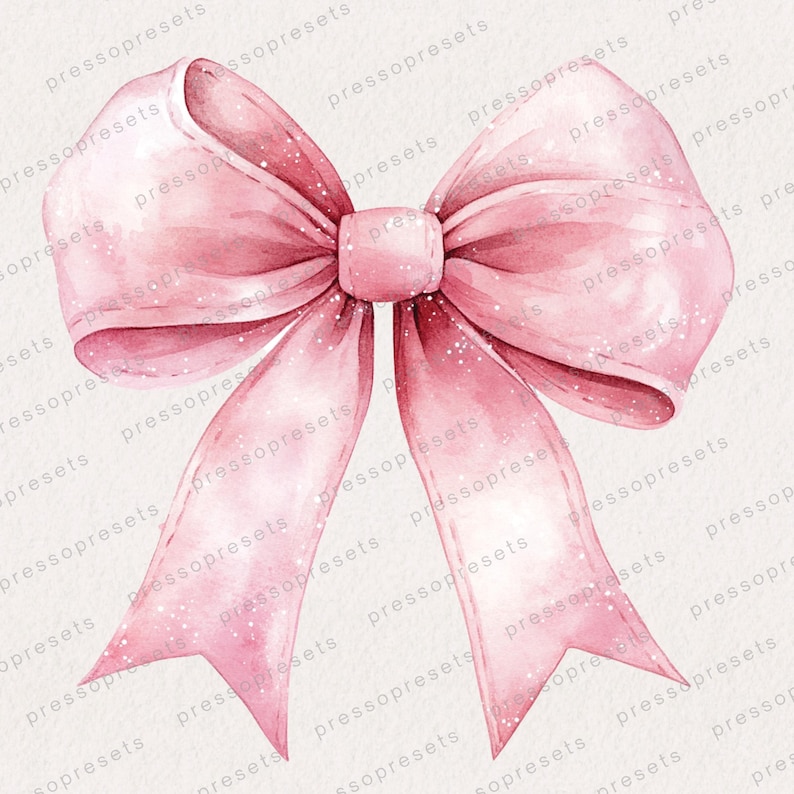 Coquette Ribbon Watercolor Bow Clipart, Pink Bows, PNG, Digital ...