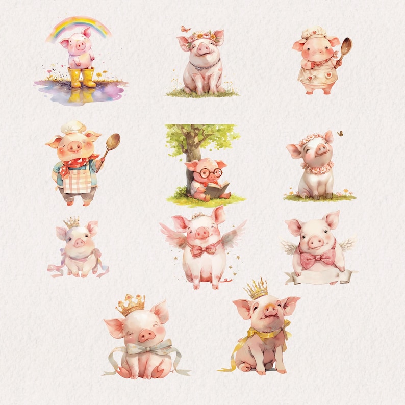 Watercolor Pig Clipart,baby Pig Clipart Watercolor PNG, Cute Farm ...