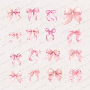 Coquette Ribbon Watercolor Bow Clipart, Pink Bows, PNG, Digital ...