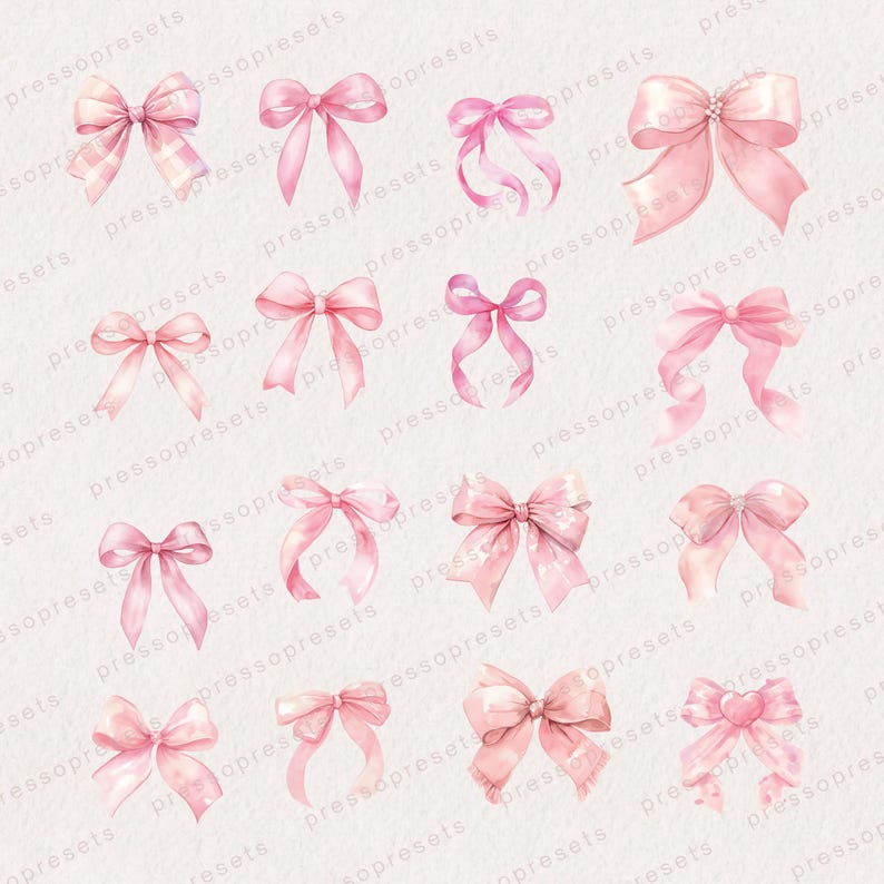 Coquette Ribbon Watercolor Bow Clipart, Pink Bows, PNG, Digital ...