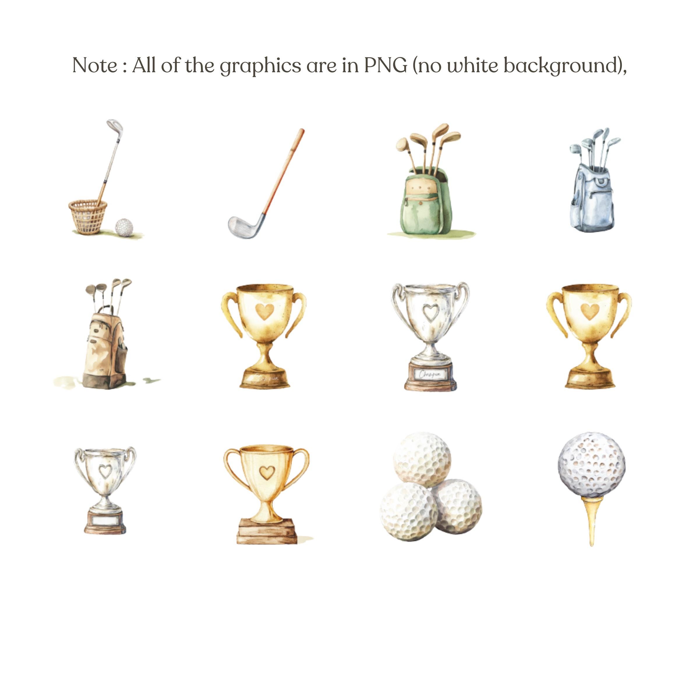 Watercolor Golf Clipart,golf Elements,golf Club,golf Clipart, Golf Ball ...
