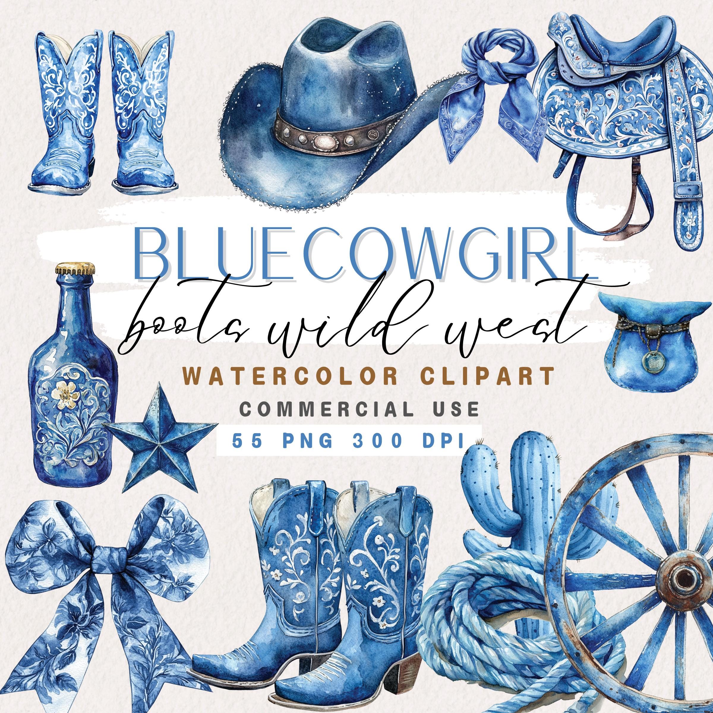 Blue Cowboy Boots Watercolor Clipart, Png,digital Stickers,wild West ...