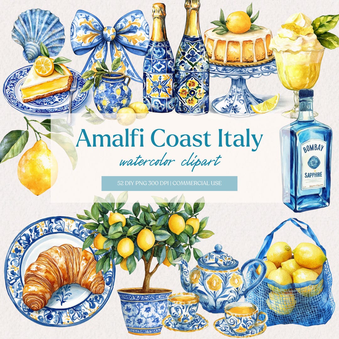 Watercolor Clipart Italy | Amalfi Coast Bridal Shower | Italy Wedding ...