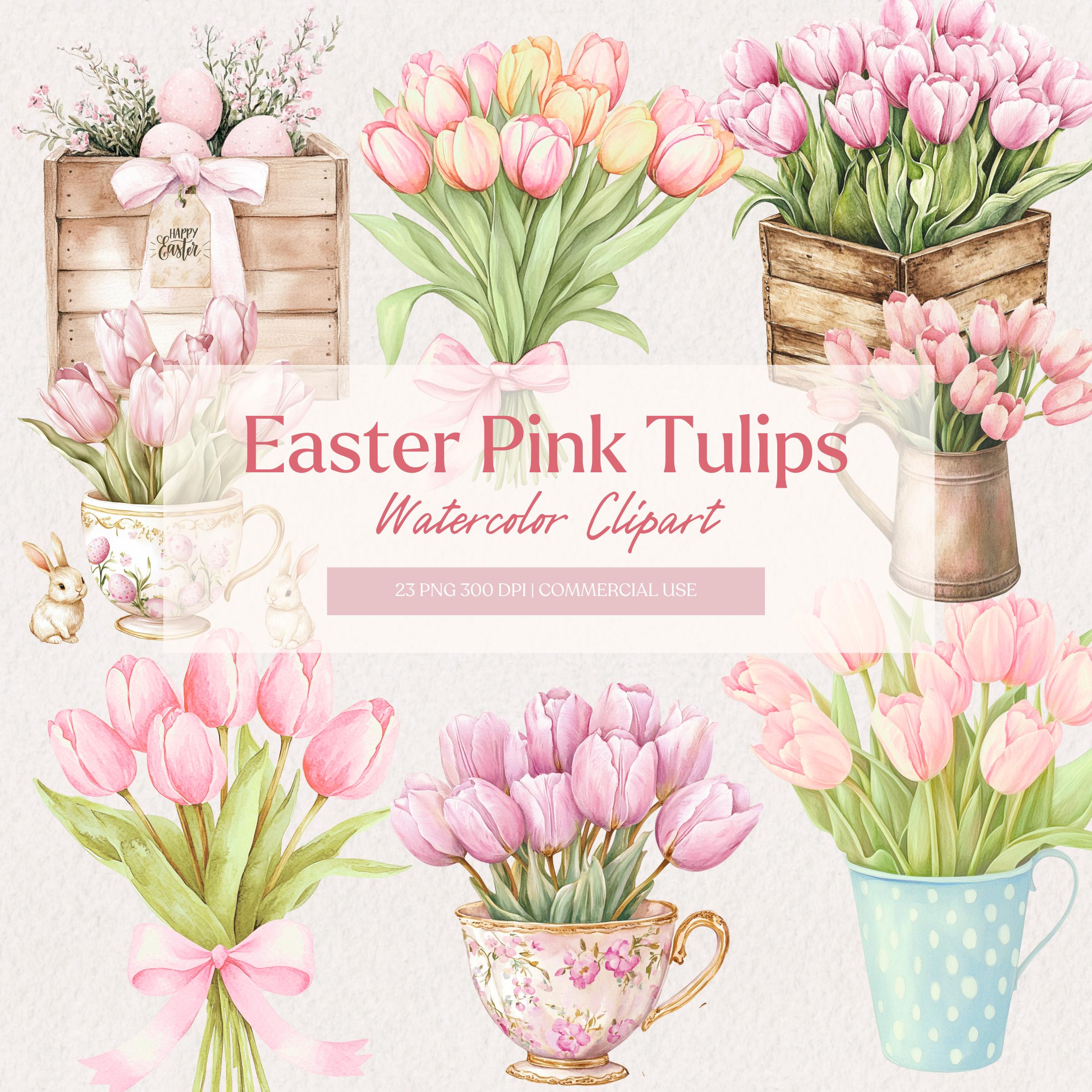Easter Pink Tulip Watercolor Clipart | Spring Flower Art | Floral ...