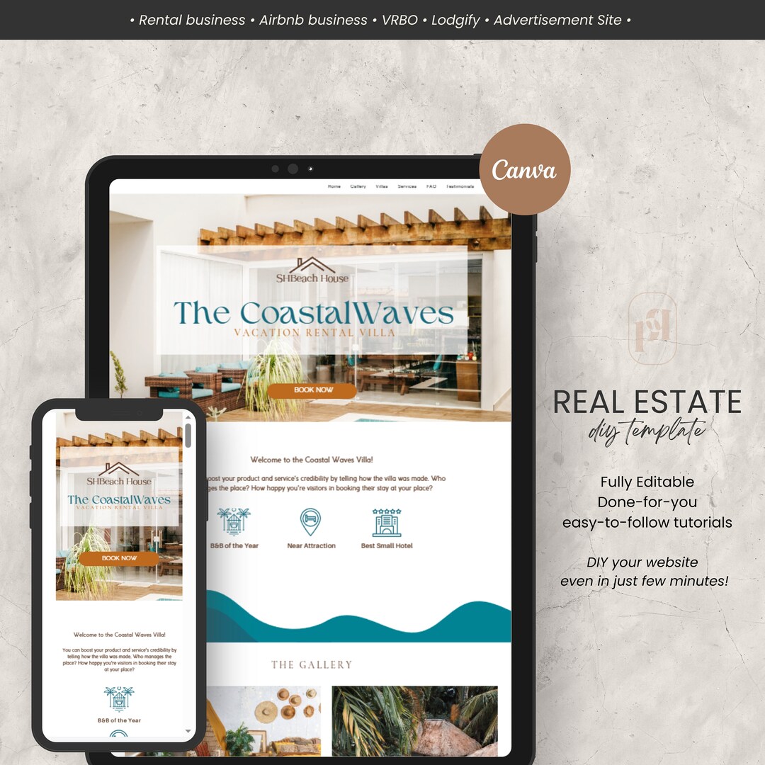 Airbnb Website Template Canva, VRBO Vacation Home Rental Marketing,free ...