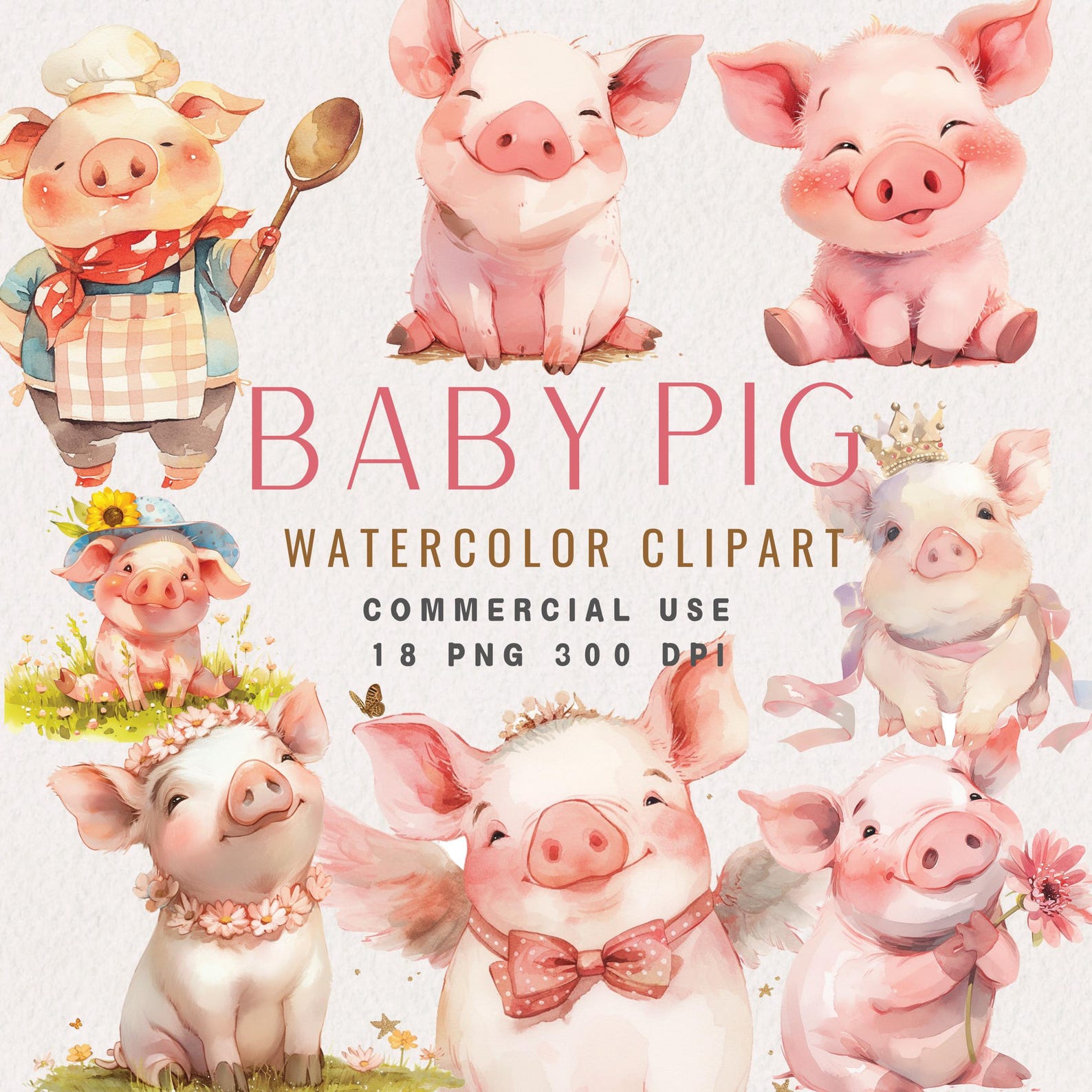 Watercolor Pig Clipart,baby Pig Clipart Watercolor PNG, Cute Farm ...