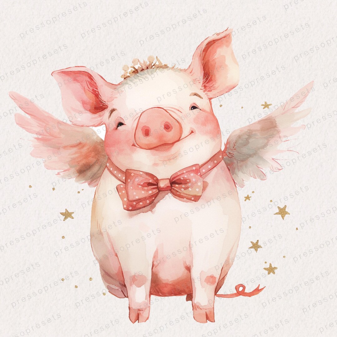 Watercolor Cute Winged Pig Clipart,baby Pig Clipart Watercolor PNG ...