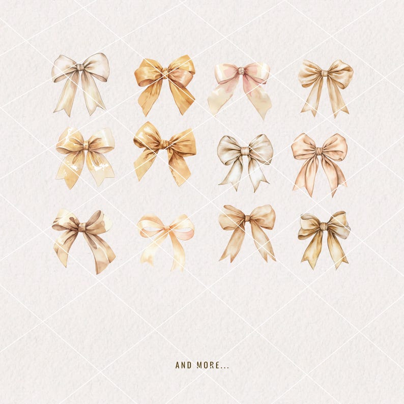 Coquette Bow Clipart Watercolor Style, Bows SVG Beige, Boho Ribbons ...