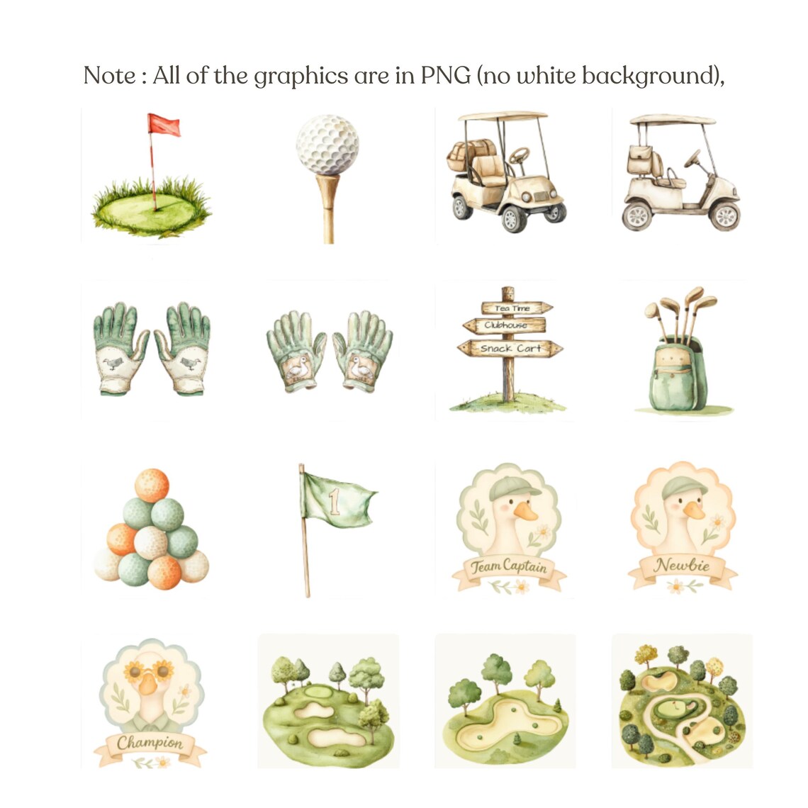 Watercolor Silly Goose Clipart,golf Clipart,golf Club,baby Duck,spring ...