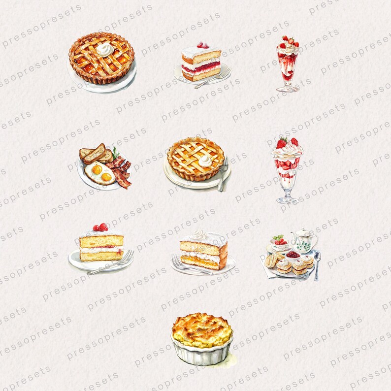 British Cuisine and Dessert Watercolor Clipart, PNG, Digital Stickers ...