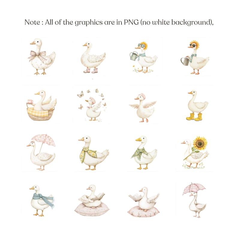 Watercolor Silly Goose Clipart,baby Duck Clipart, Spring, Whimsical ...
