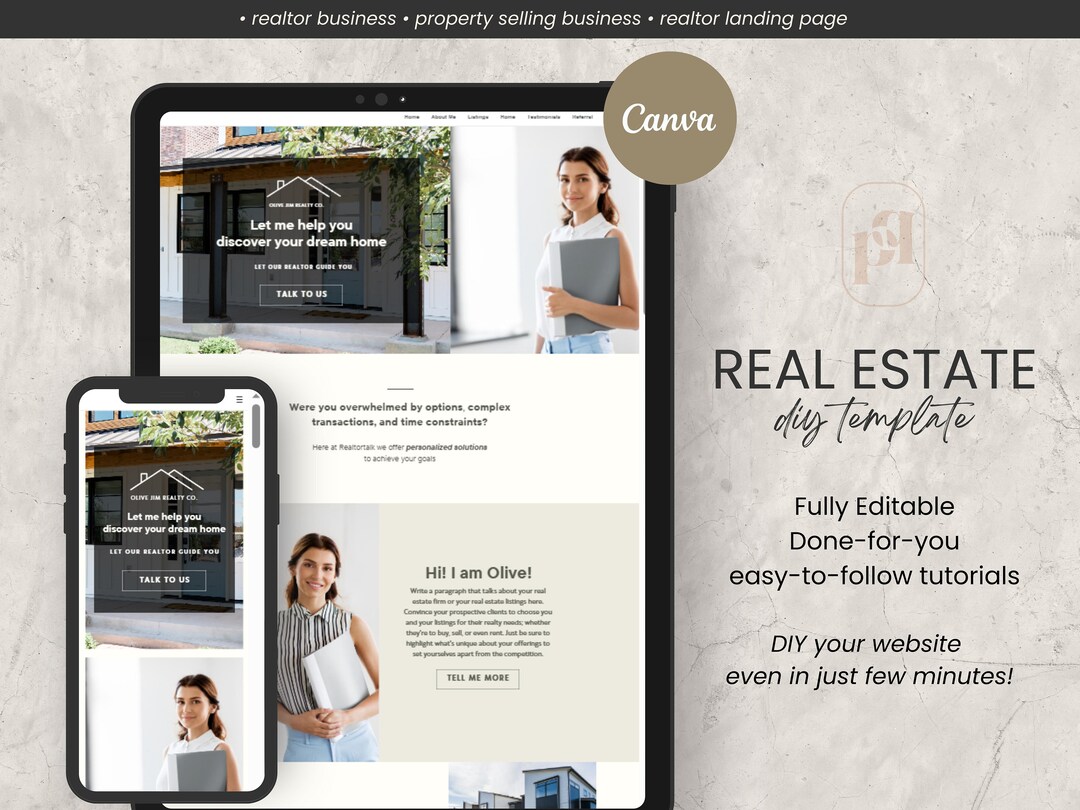 Realtor Website Template Canva, Realtor Landing Page, Neutral Theme ...