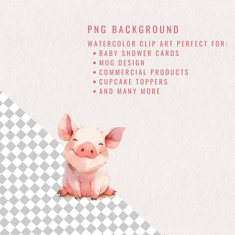 Watercolor Pig Clipart,baby Pig Clipart Watercolor PNG, Cute Farm ...