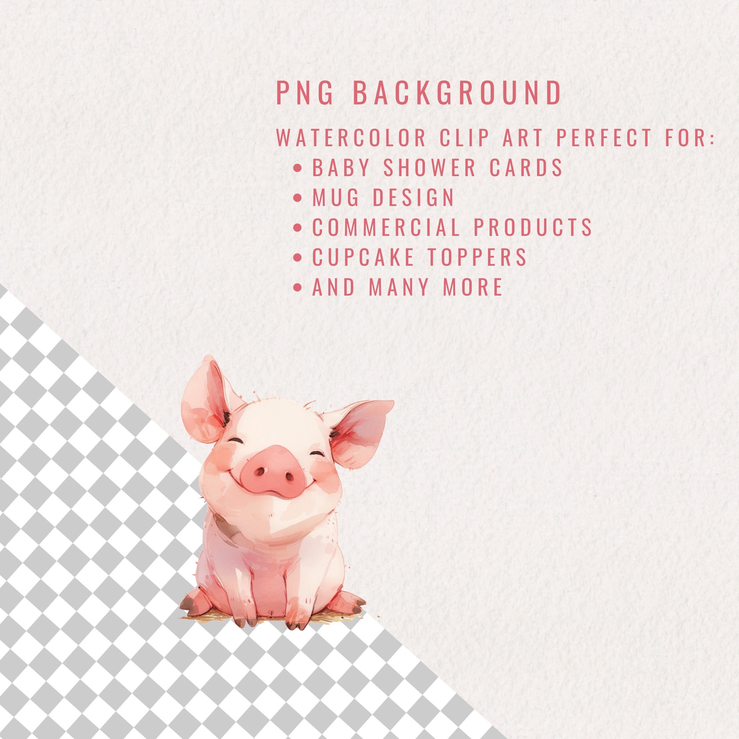 Watercolor Pig Clipart,baby Pig Clipart Watercolor PNG, Cute Farm ...