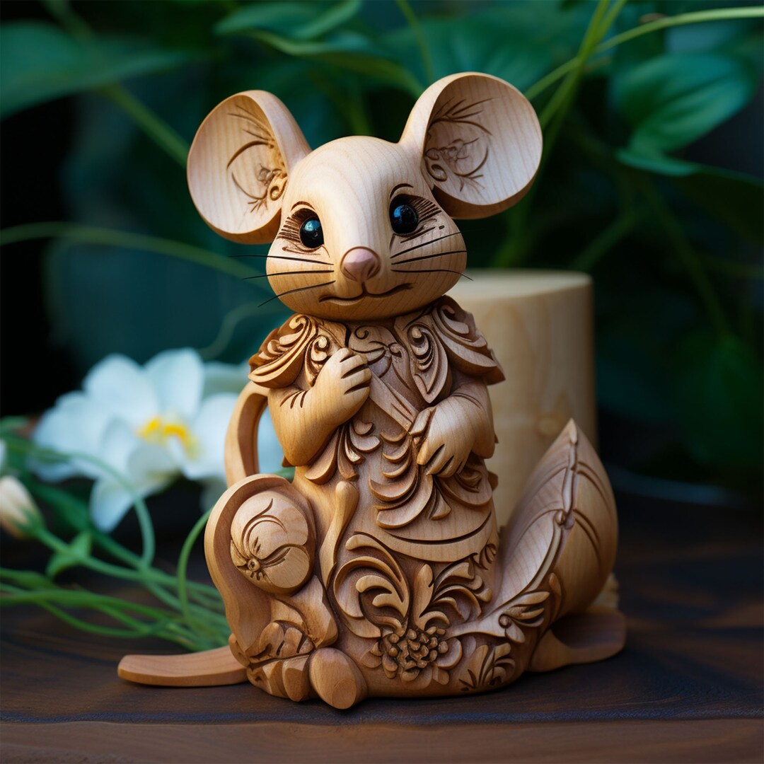 Handmade Wood Carving Mouse Unique Desktop and Interior - Etsy