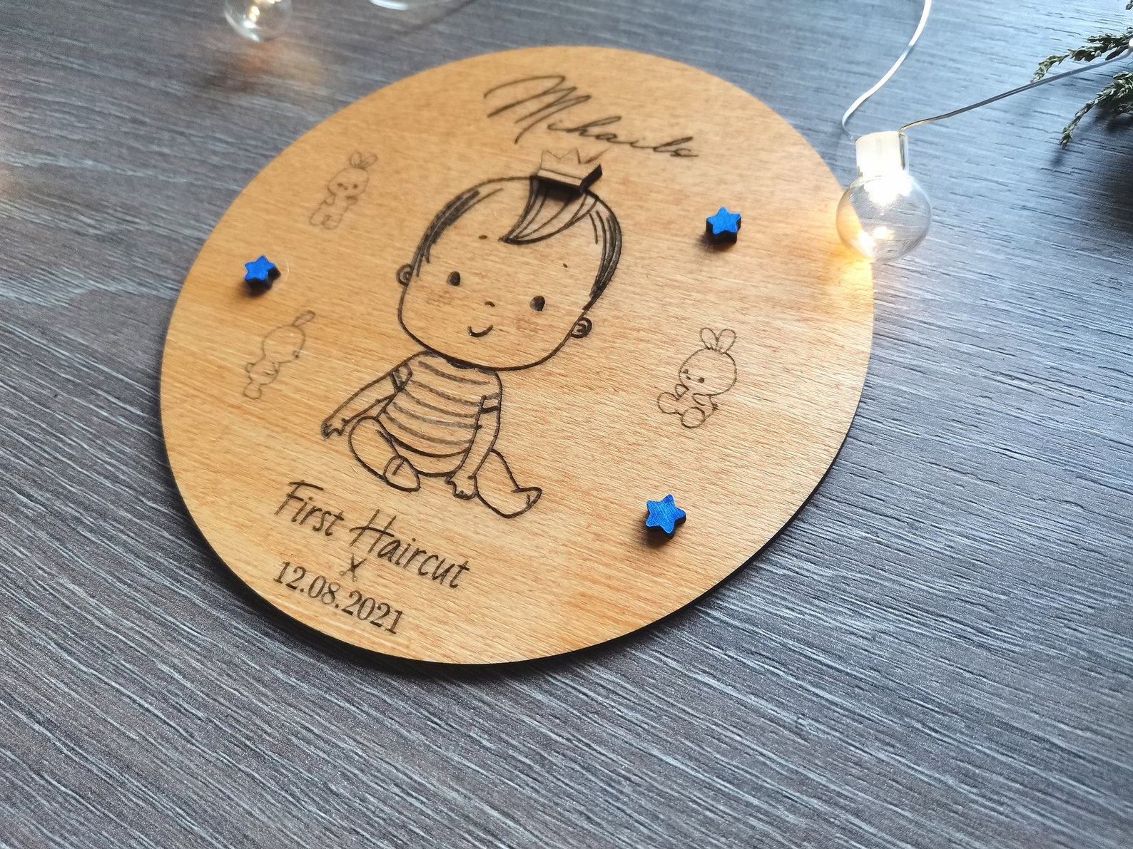 Baby's First Haircut Wooden Holder, My First Hair, Baby Boy Hair Holder ...