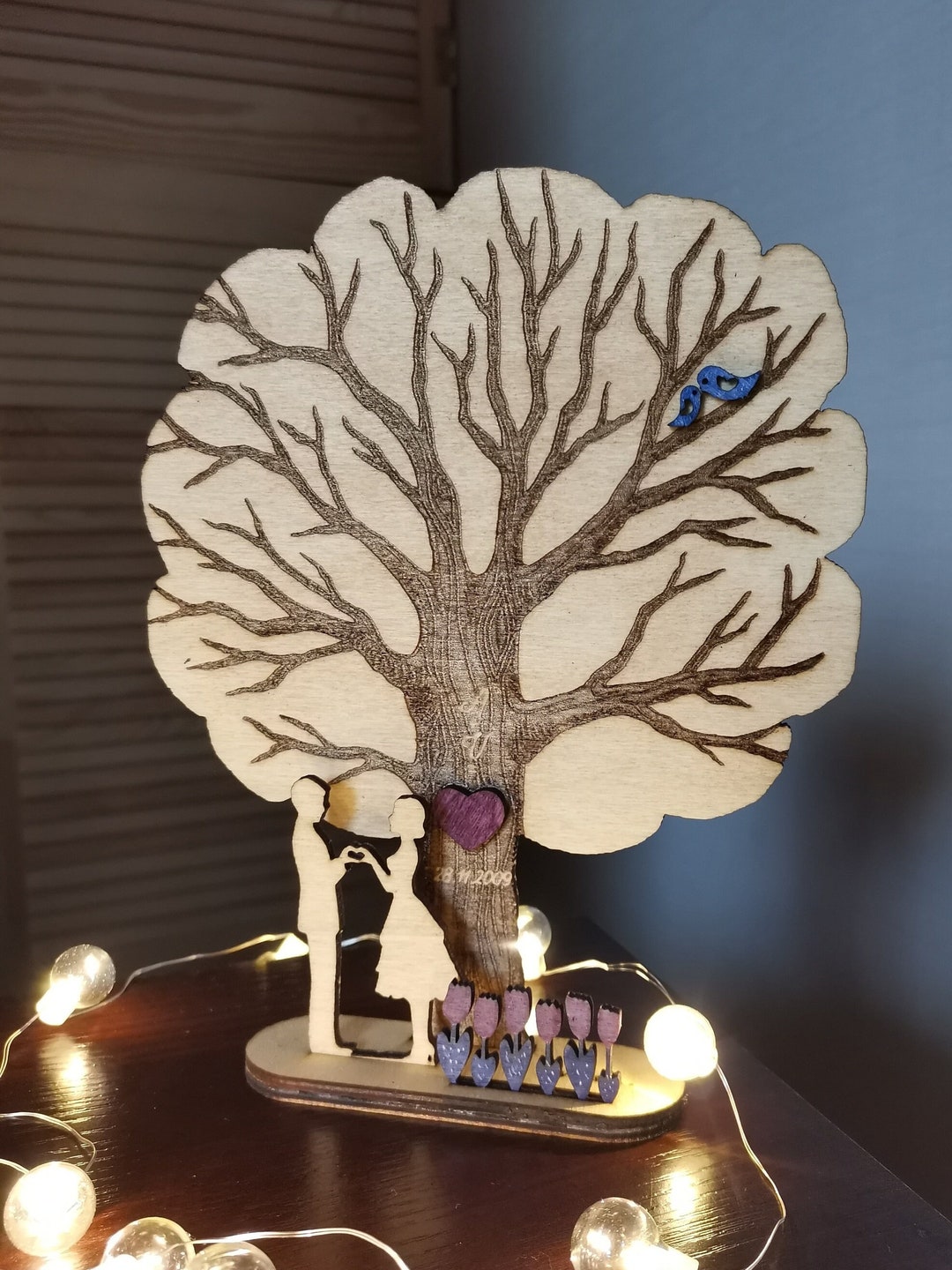 Wedding Gift Personalized Wooden Tree With Engraving | Engraved Wooden ...
