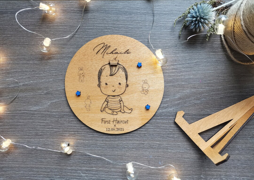 Baby's First Haircut Wooden Holder, My First Hair, Baby Boy Hair Holder ...