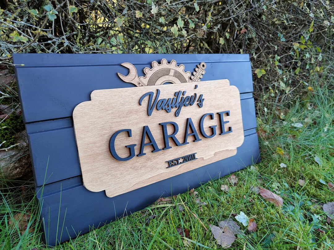 Custom Wooden Waterproof Garage Sign, Personalized Wood Sign for Garage ...