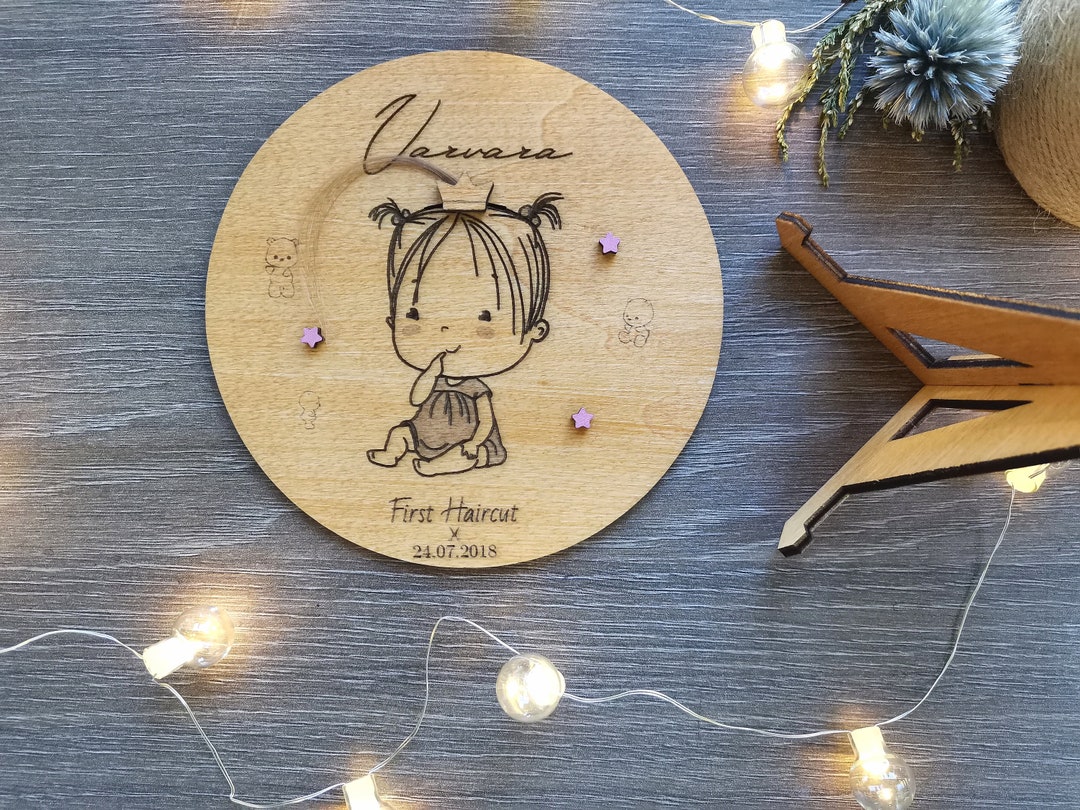 Baby's First Haircut Wooden Holder, My First Hair, Baby Girl First Curl ...