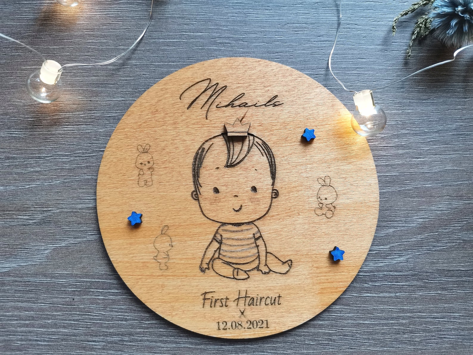 Baby's First Haircut Wooden Holder, My First Hair, Baby Boy Hair Holder ...