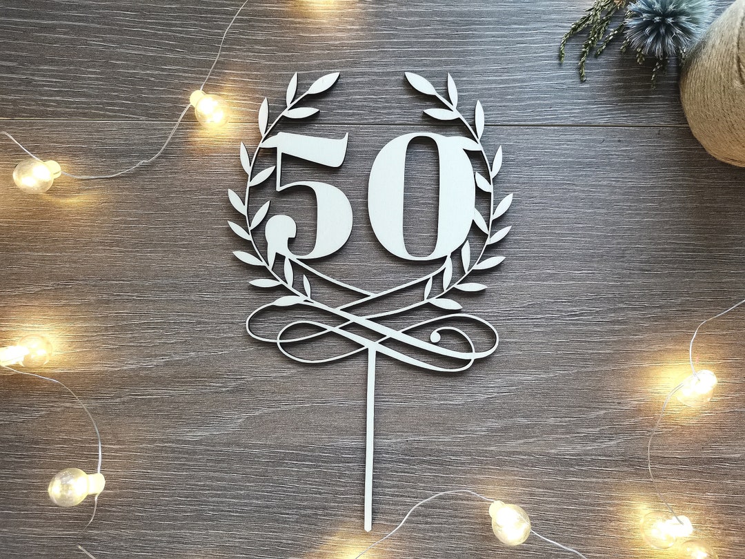 Topper de pastel de cumpleaños de madera personalizado con número 50 ...