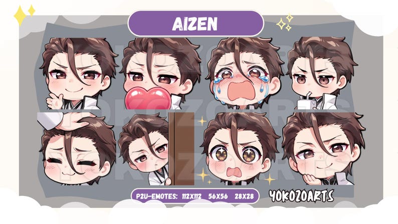 Villain Aizen Chibi Emotes, Anime Emotes, Chibi Emotes for Twitch ...