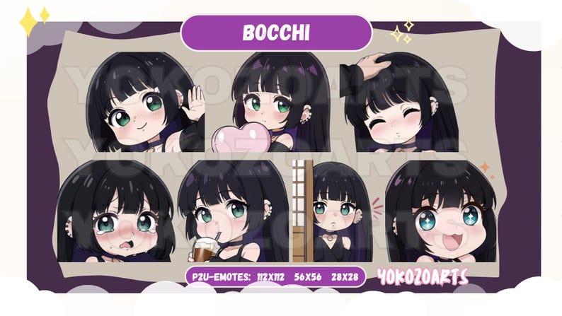 Cute Black Hair Anime Girl, Anime Emotes, Chibi Emotes for Twitch ...