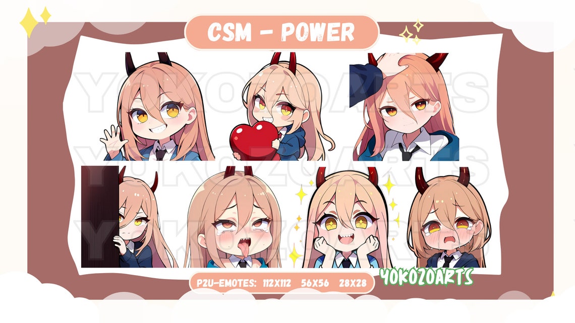 CSM Power Emotes, Anime Chibi Emotes, Twitch/discord/youtube Emotes - Etsy