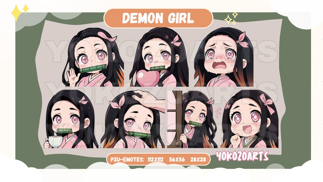 Bamboo Demon Anime Girl, Anime Emotes, Chibi Emotes for Twitch/discord ...