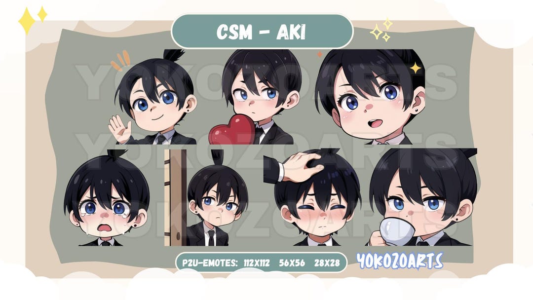 CSM - Aki Emotes, Anime Chibi Emotes, Twitch/discord/youtube Emotes - Etsy