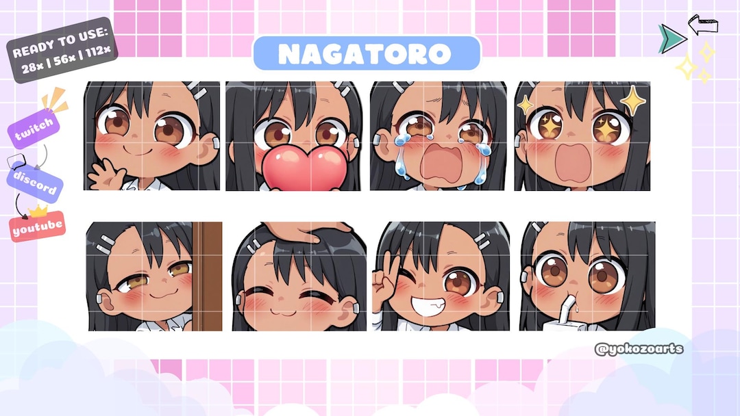 Anime School Girl Nagatoro Emotes, Anime Emotes, Chibi Emotes for ...
