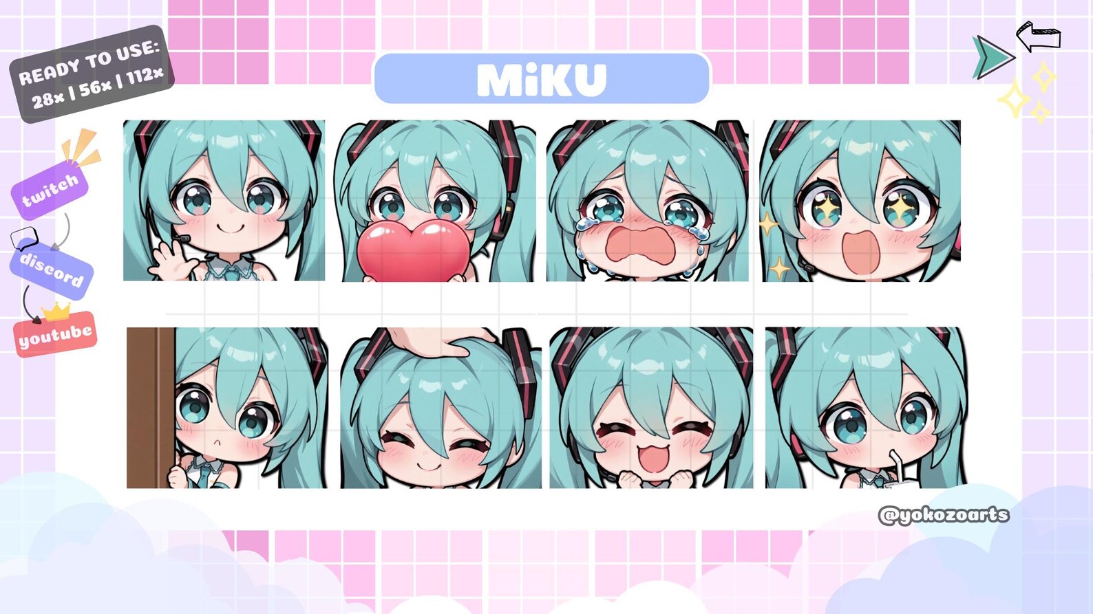 Vocaloid - Hatsune Miku Emotes, Chibi Emotes for Youtube/twitch/discord ...