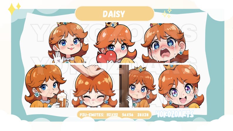 Princess Daisy Emotes, Chibi Emotes for Youtube/twitch/discord - Etsy