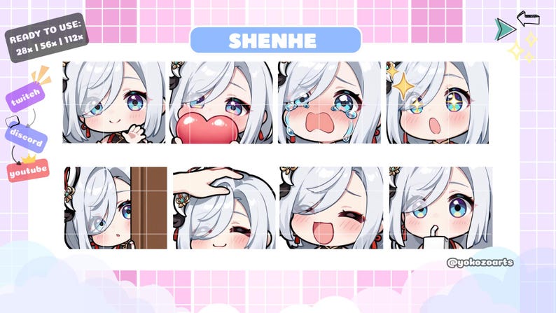 Genshin Impact - Shenhe Emotes, Ready to Use Cute Chibi Emotes for ...