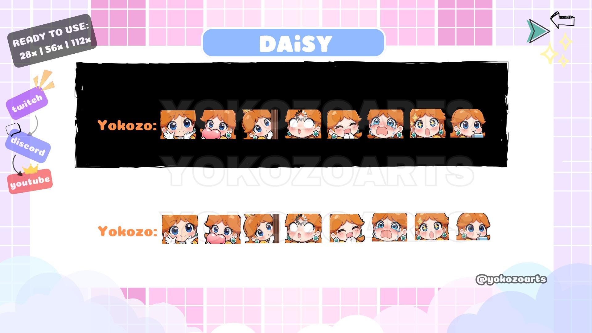 Princess Daisy Emotes, Chibi Emotes for Youtube/twitch/discord - Etsy