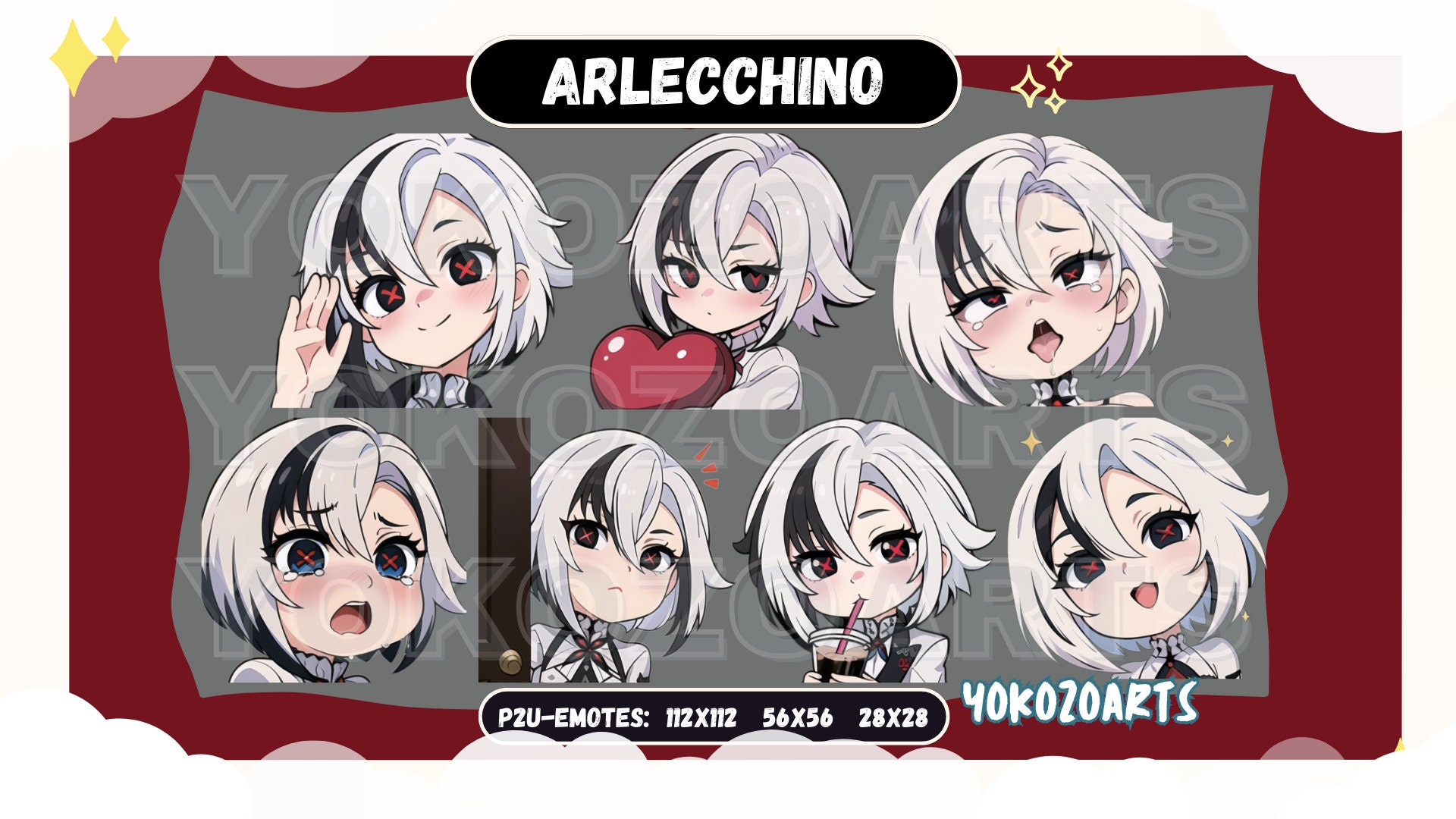 Genshin Impact Arlecchino Emotes, Ready to Use Cute Chibi Emotes for ...
