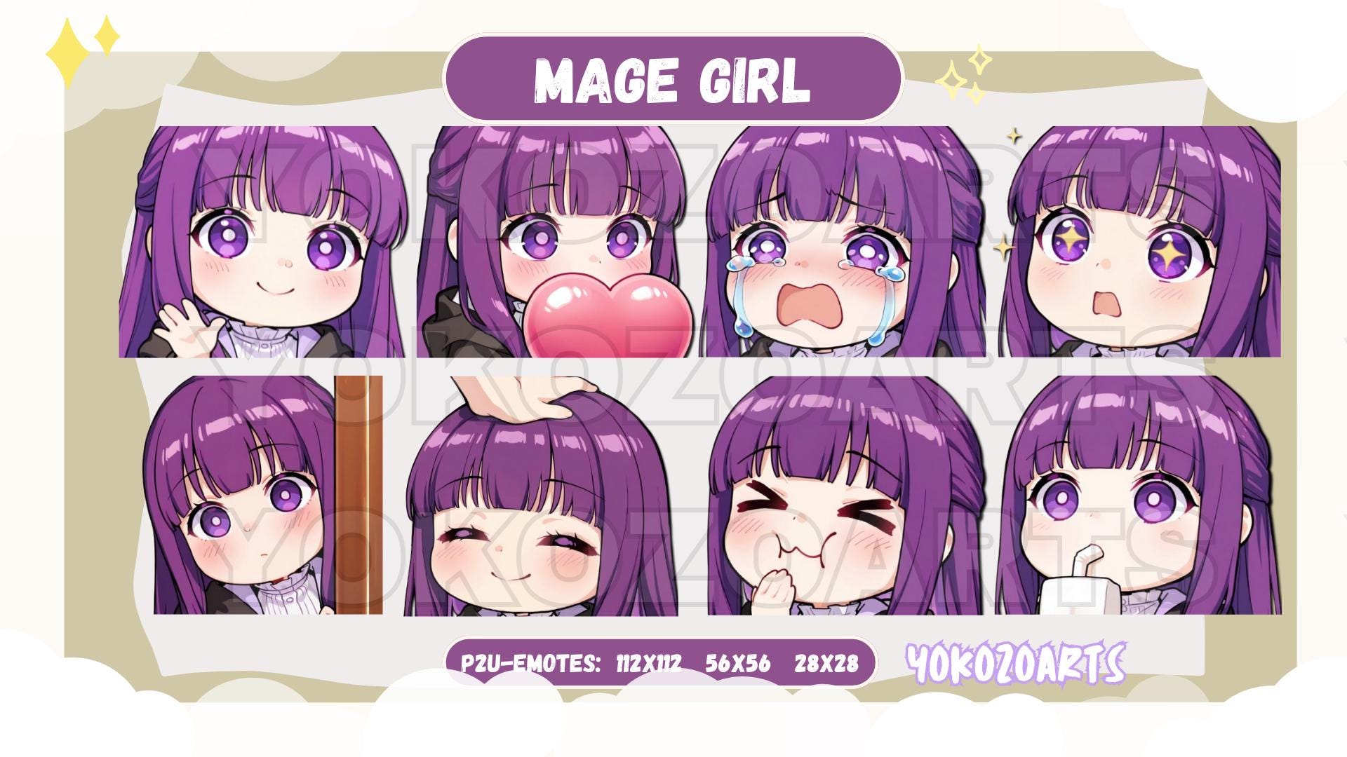 Purple Hair Mage Anime Girl, Anime Emotes, Chibi Emotes for Twitch ...