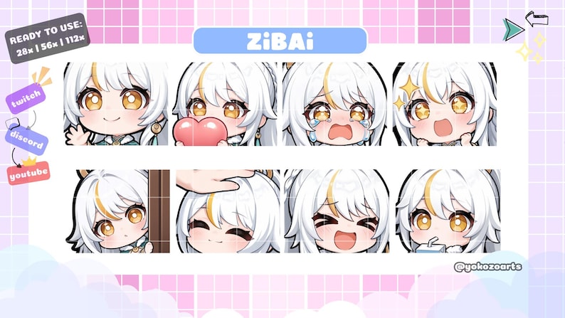 Genshin Impact - Zibai Emotes, Ready to Use Cute Chibi Emotes for ...